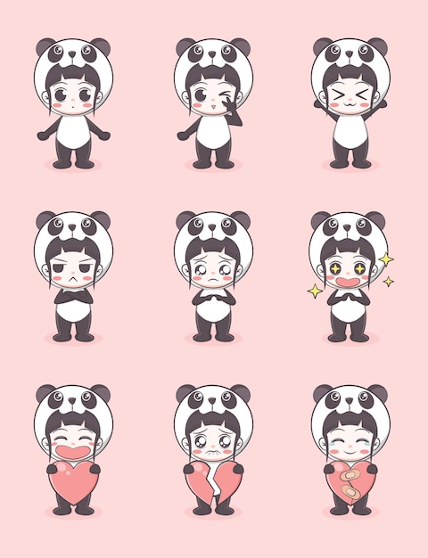 Adorable Panda Characters Expressing Diverse Emotions | Jiffy Designs