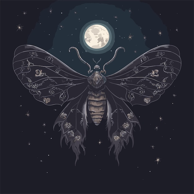Ethereal Moth Silhouette Under Moonlit Skies | Jiffy Designs