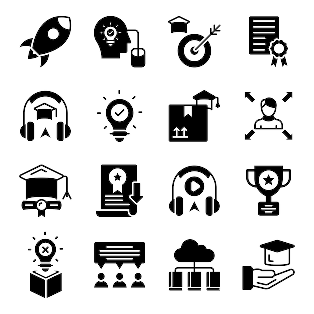 Diverse Icons Representing Education, Innovation, and Achievement ...