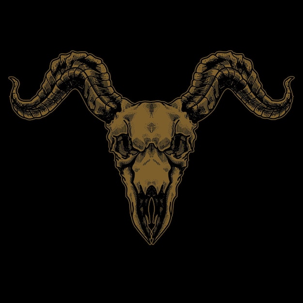 Haunting Demonic Ram Skull with Twisted Horns in Sepia | Jiffy Designs