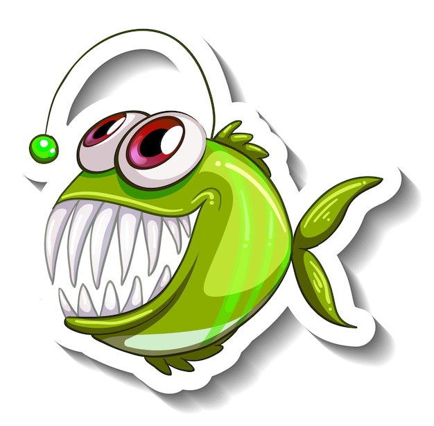 Ferocious Fang-Bearing Green Fish Sticker | Jiffy Designs