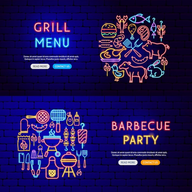 Vibrant Grill Menu and Barbecue Party Neon Signage | Jiffy Designs