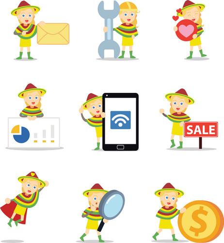 Set Of Character Woman In Colorful Gringo Dress. Vector Illustration ...