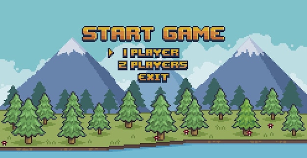Retro Video Game Menu with Mountains and Forest Landscape | Jiffy Designs