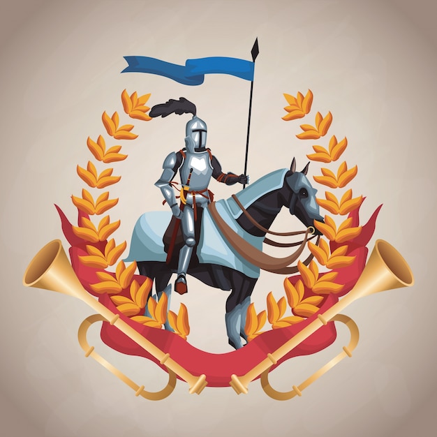 Regal Equestrian Crest with Armored Knight and Laurel Wreath | Jiffy ...