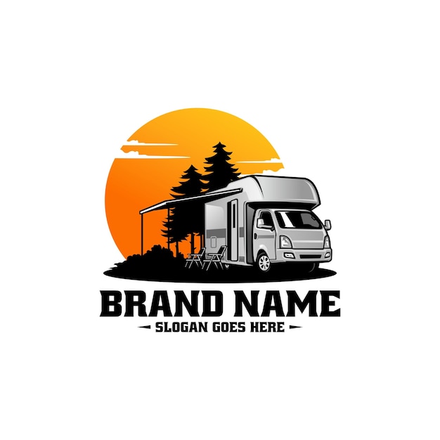 Vibrant Outdoor Adventure: RV Silhouette Against Sunset Landscape ...