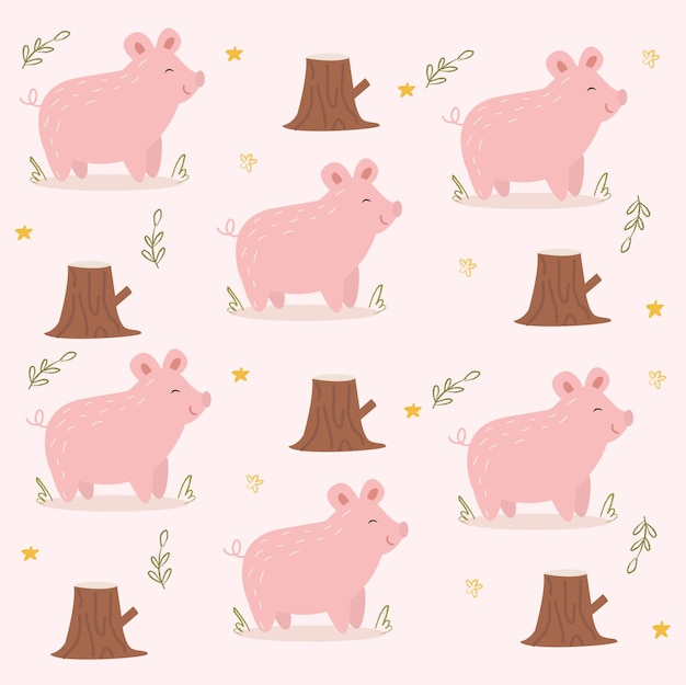 Charming Piglets and Stumps Adorn Whimsical Pattern | Jiffy Designs