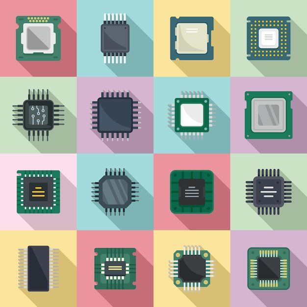 Diverse Collection of Vibrant Computer Processor Chip Icons | Jiffy Designs