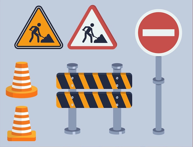 Iconic Road Signs and Construction Barriers in Vibrant Colors | Jiffy ...