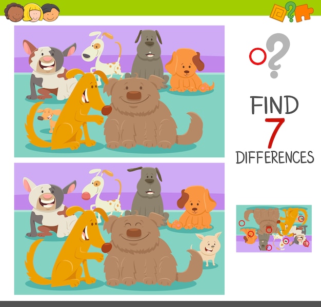 Playful Pups: Spot the 7 Differences in this Canine Cartoon | Jiffy Designs