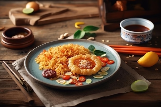 Vibrant Culinary Delight: Aromatic Rice Dish with Savory Accompaniments ...