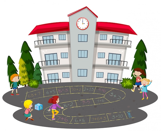 Vibrant School Scene with Playful Children at Recess | Jiffy Designs