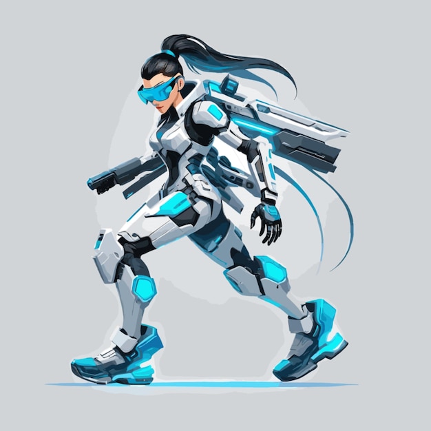 Futuristic Mech Warrior in Sleek Teal and Black | Jiffy Designs