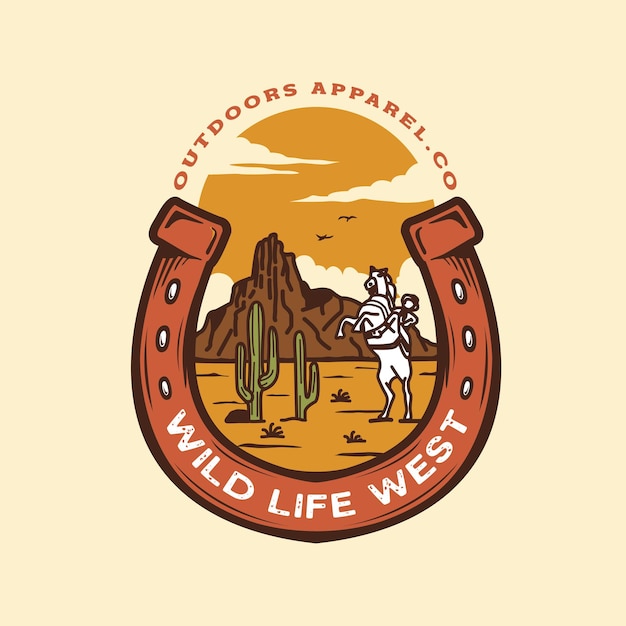 Rugged Cactus Silhouette in Horseshoe Wild West Design | Jiffy Designs