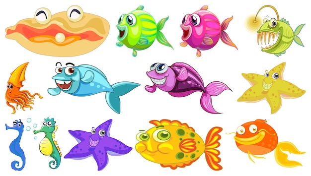 Vibrant Collection of Whimsical Cartoon Sea Creatures | Jiffy Designs