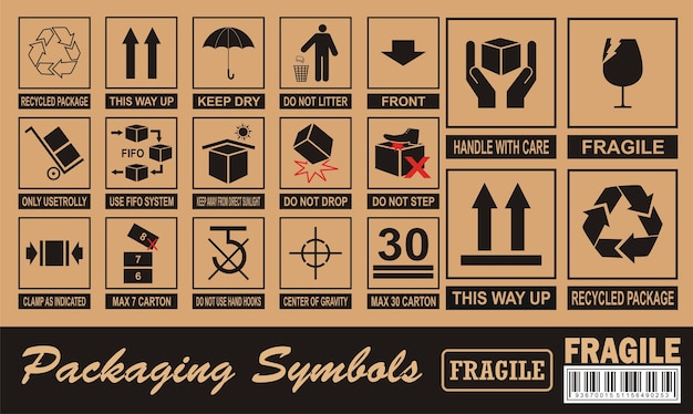 Comprehensive Collection of Packaging Symbols and Fragile Indicators ...