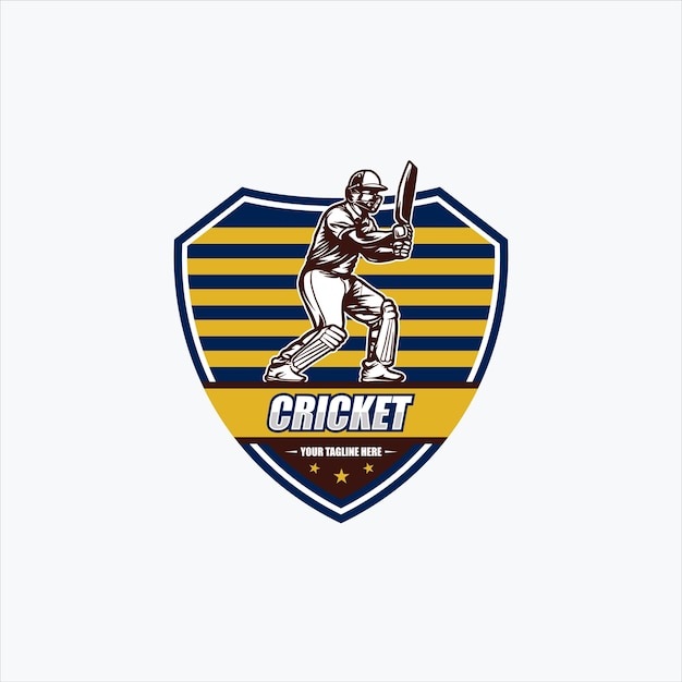 Dynamic Cricket Player Emblem with Striped Shield | Jiffy Designs