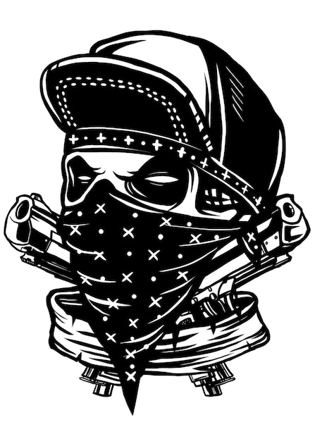 Masked Bandit with Bandana and Crossed Pistols Illustration | Jiffy Designs