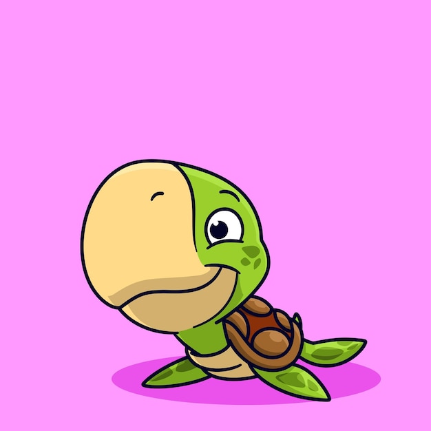 Cute Cartoon Turtle Smiling on Vibrant Pink Background | Jiffy Designs