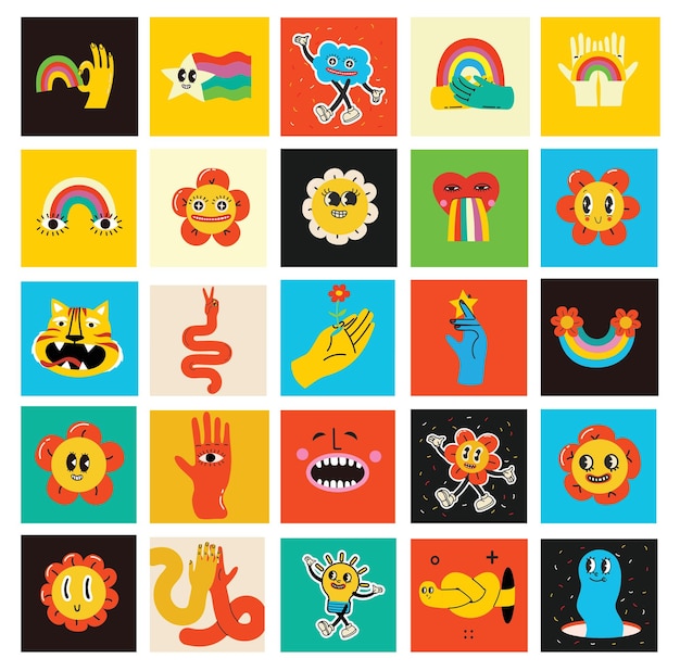 Vibrant Illustrated Icons with Quirky Characters and Shapes | Jiffy Designs