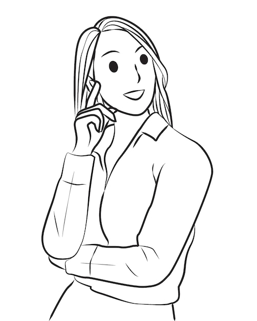 Thoughtful Woman in Simple Monochrome Sketch Drawing | Jiffy Designs