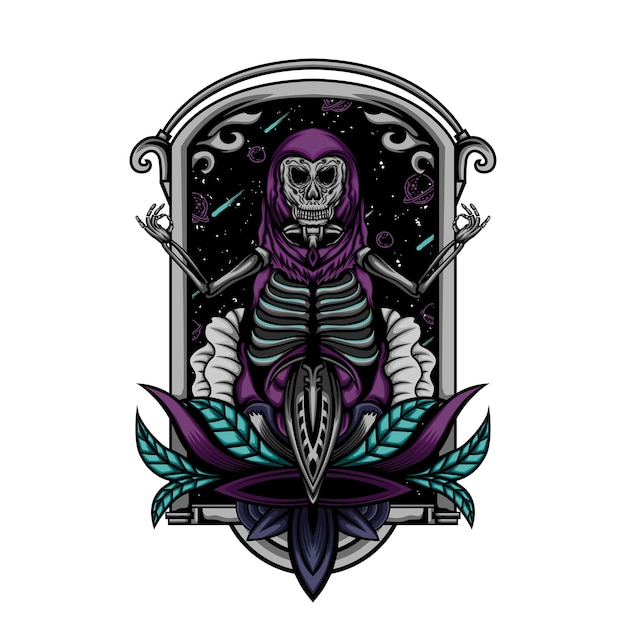 Ethereal Skeleton Goddess Embracing Mystical Lotus Flower | Jiffy Designs