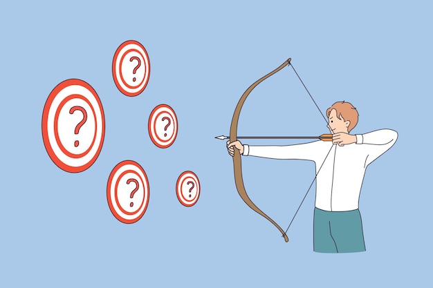 Curious Boy Aims Bow at Targets Filled with Question Marks | Jiffy Designs