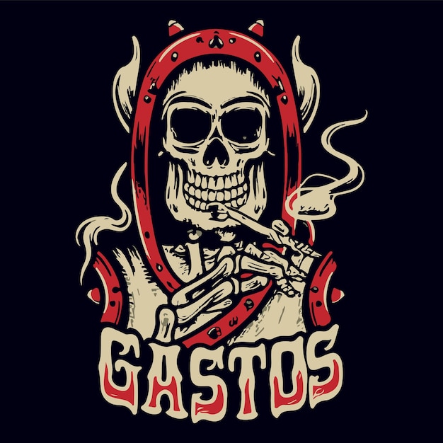Gritty Skull with Smoking Pipe and Fiery Accents | Jiffy Designs