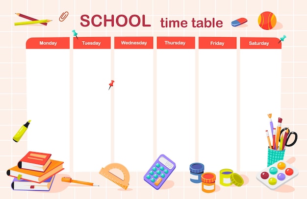 Colorful School Schedule with Vibrant Classroom Supplies | Jiffy Designs