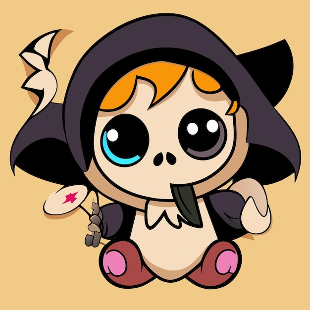Adorable Hooded Chibi Character in Playful Pose | Jiffy Designs