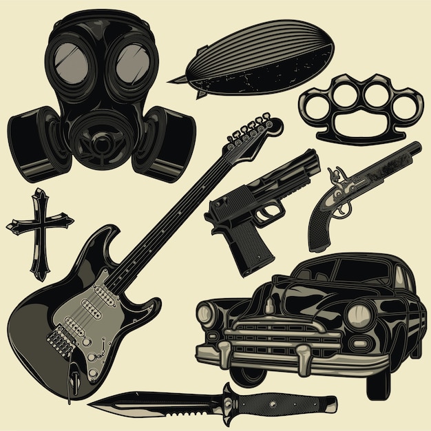 Gritty Monochrome Illustrations of Edgy Urban Symbols and Artifacts ...