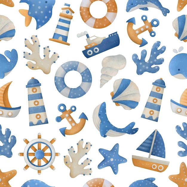 Nautical Themed Pattern with Vibrant Marine Elements | Jiffy Designs
