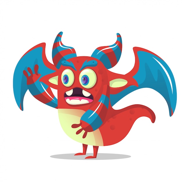 Playful Red Monster Creature with Bat-Like Wings and Horns | Jiffy Designs