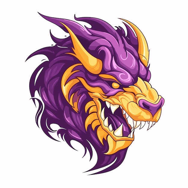 Ferocious Purple Dragon Head with Fiery Mane | Jiffy Designs