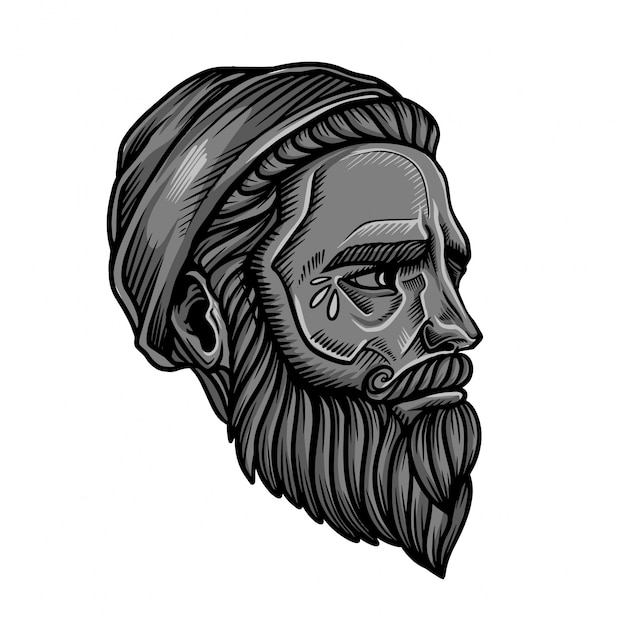 Rugged Warrior Illustration with Intricate Facial Details | Jiffy Designs