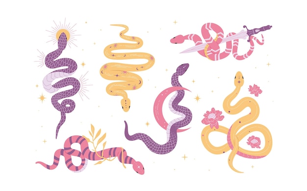 Vibrant Serpents: Whimsical Snakes in Playful Poses | Jiffy Designs