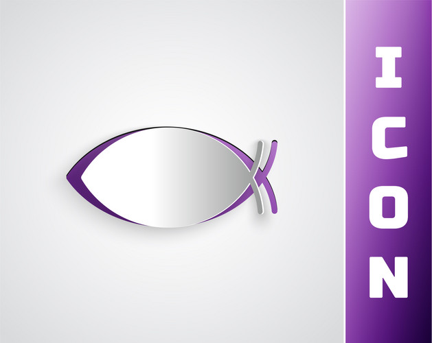 Paper Cut Christian Fish Symbol Icon Isolated On Grey Background. Jesus ...