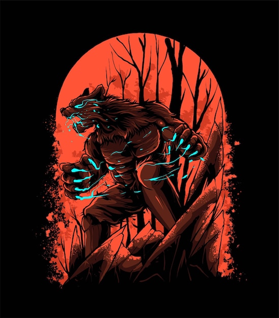 Ferocious Werewolf Prowling Through a Fiery Crimson Forest | Jiffy Designs