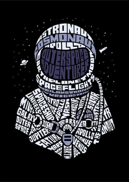 Intricate Typographic Astronaut Illustration with Cosmic Elements ...