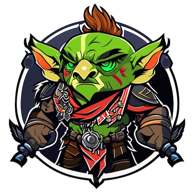 Fierce Goblin Warrior in Vibrant Fantasy Emblem | Jiffy Designs