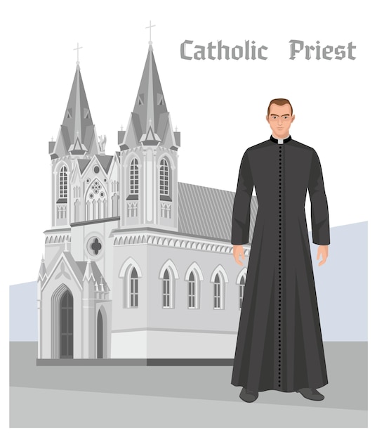 Majestic Cathedral and Devoted Catholic Priest in Clerical Attire | Jiffy Designs