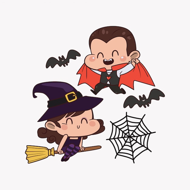 Cheerful Halloween Celebration with Playful Vampire and Witch | Jiffy ...