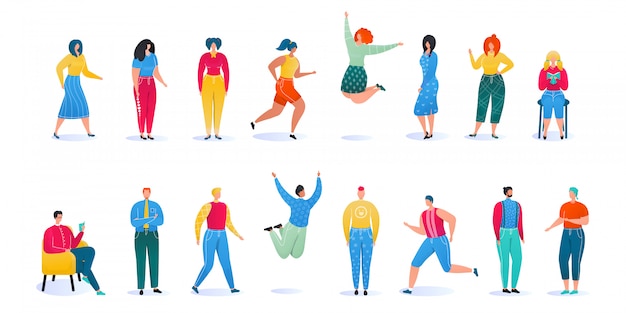 Diverse Collection of Vibrant, Stylized Human Figures in Various Poses ...