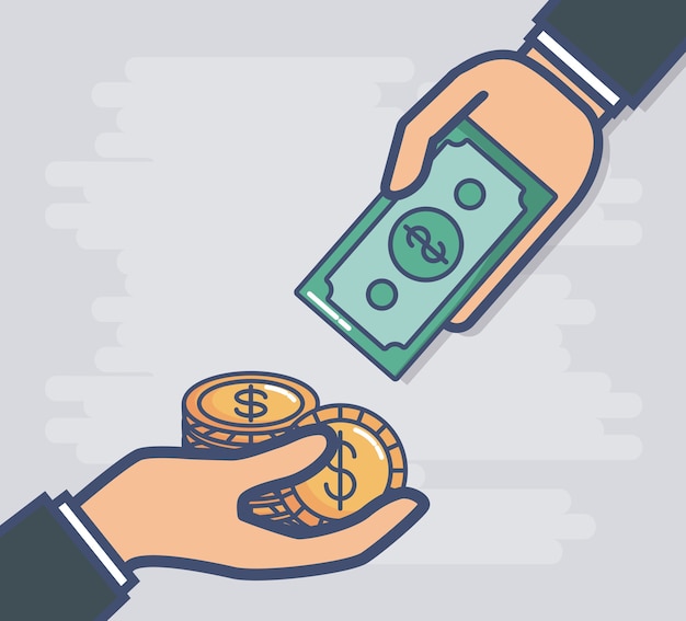 Hands Exchanging Money and Dollar Coins Illustration | Jiffy Designs