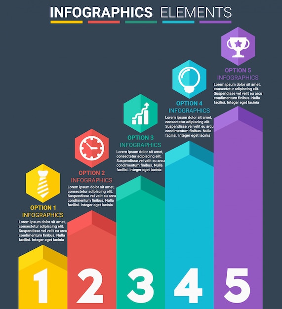 Infographics Elements with Colorful 3D Bar Graph and Icons | Jiffy Designs