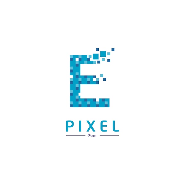 Vibrant Pixel Art Letter E with Aqua Blocks | Jiffy Designs