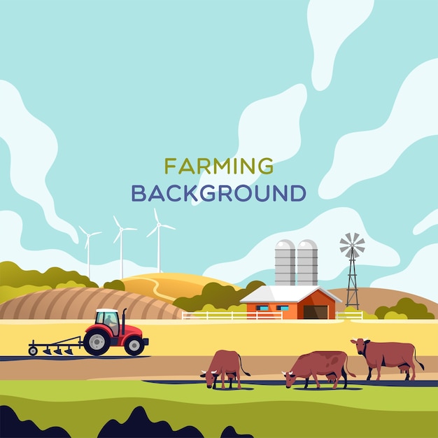 Vibrant Farmland Landscape with Tractor and Livestock | Jiffy Designs