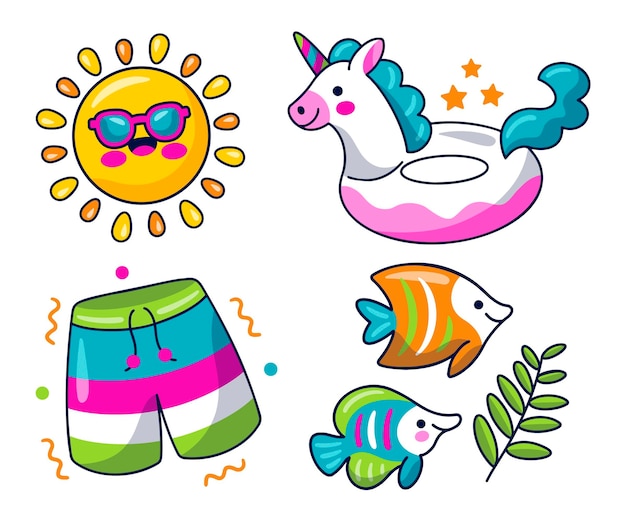 Vibrant Summer Fun Collection: Sun, Unicorn, Swimwear, and Tropical ...