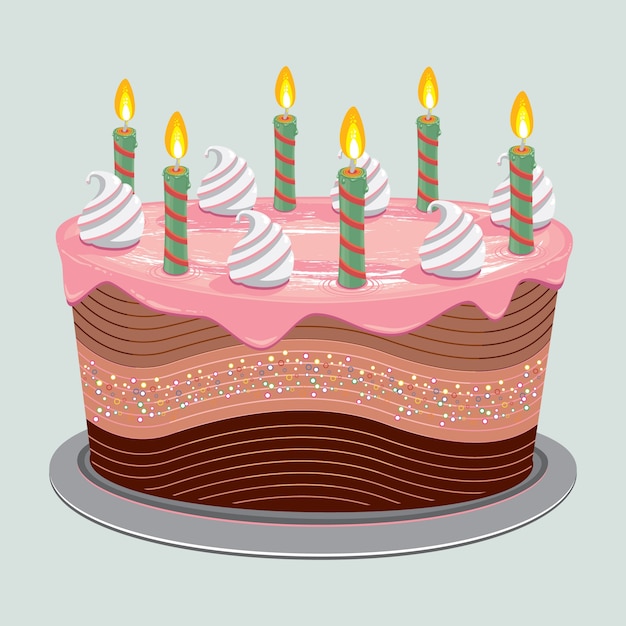 Delightful Birthday Cake Illustration with Lit Candles and Swirls ...