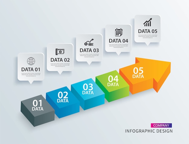 Colorful Infographic Design with Numbered Data Boxes and Arrows | Jiffy ...